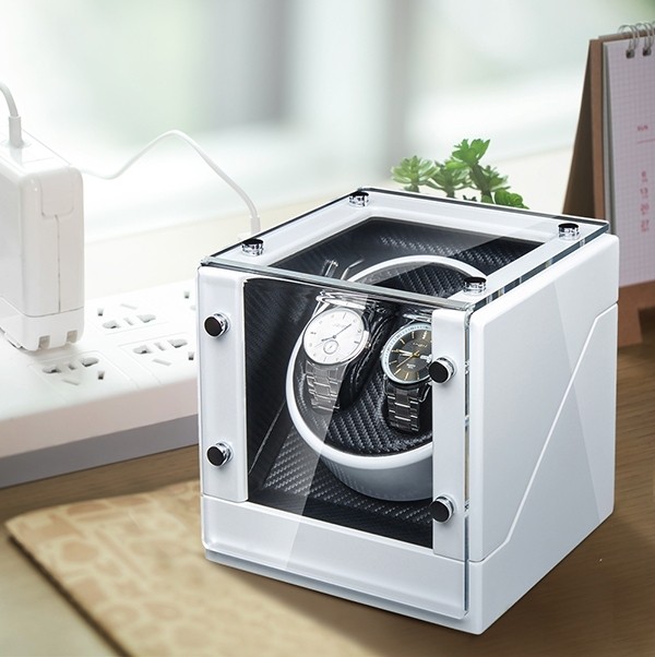 Rotating Watch Box for 2 Automatic Watches - White | JQUEEN