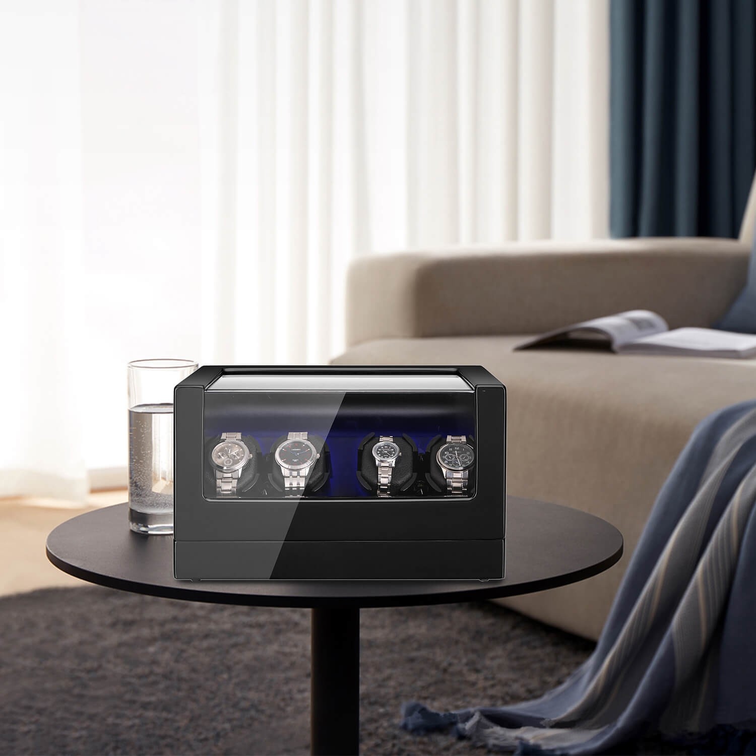 Sepano Watch Winder for 4 Automatic Watches, LED Illumination, Wooden ...